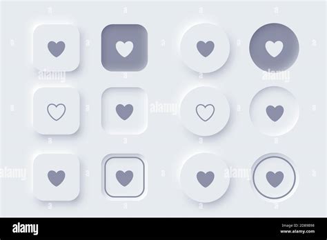 Buttons Hearts Square Or Round Shapes Neomorphism UI Design Stock