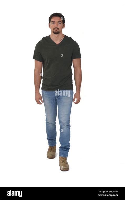 Front View Man Walking On White Background Stock Photo Alamy