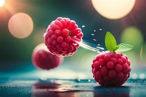 Premium Ai Image A Raspberry With A Splash Of Water