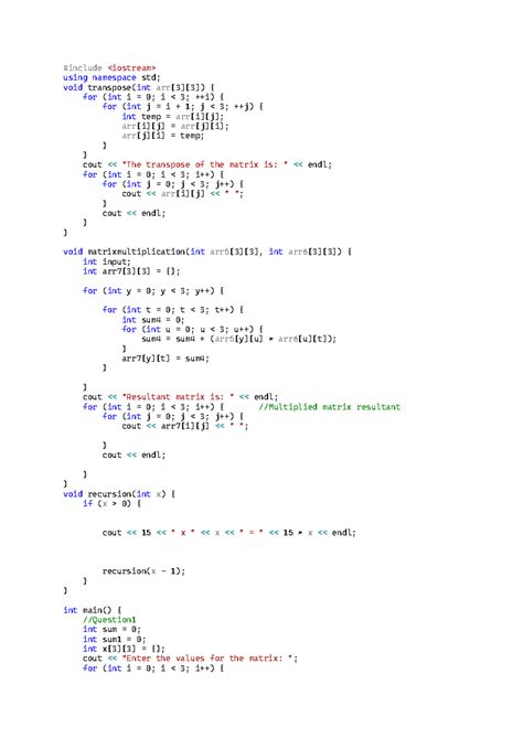 Lab Task 9 Include Using Namespace Std Void Transposeint Arr 3 3