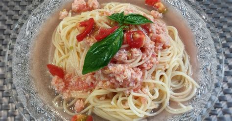 すりおろしトマトとカニ缶の冷製パスタ By くっきんぐまみー 【クックパッド】 簡単おいしいみんなのレシピが324万品