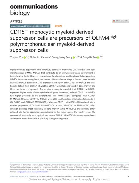 Pdf Cd115 Monocytic Myeloid Derived Suppressor Cells Are Precursors