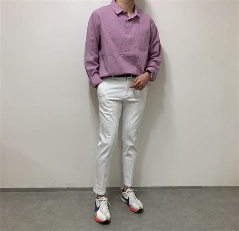 핑크셔츠남자 흰바지 코디문레이서 유뱅의 데일리룩 블로그 네이버 블로그
