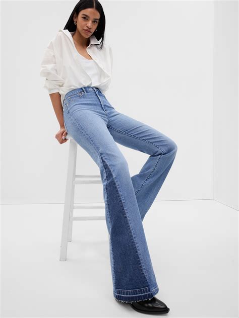 High Rise Patched 70s Flare Jeans With Washwell Gap