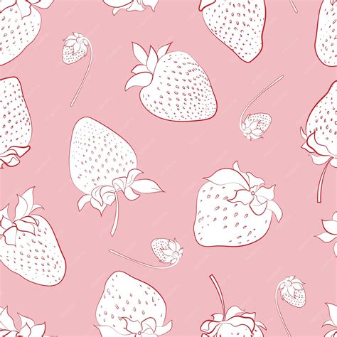 분홍색 배경에 빨간색 윤곽이 있는 흰색 딸기의 완벽 한 패턴입니다 프리미엄 벡터