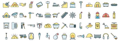 Gold Mining And Ore Extraction Icons Showing Equipment And Workers 49775198 Vector Art At Vecteezy