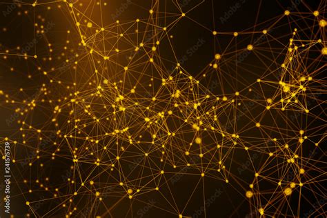 Golden Digital Data And Network Connection Triangle Lines And Spheres In Futuristic Technology