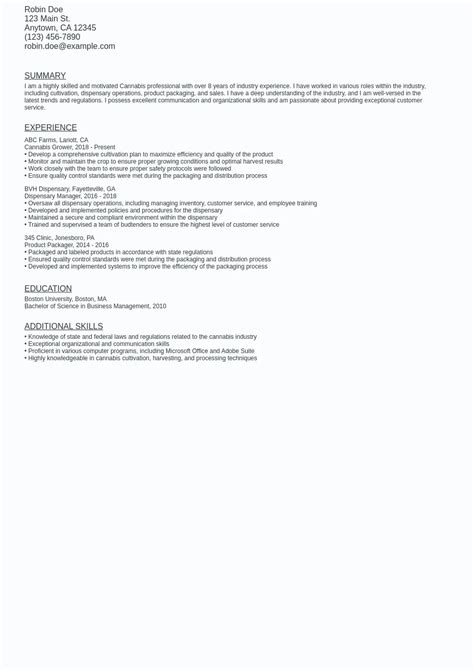 Cannabis Resume Sample Template Free Download Ziprecruiter