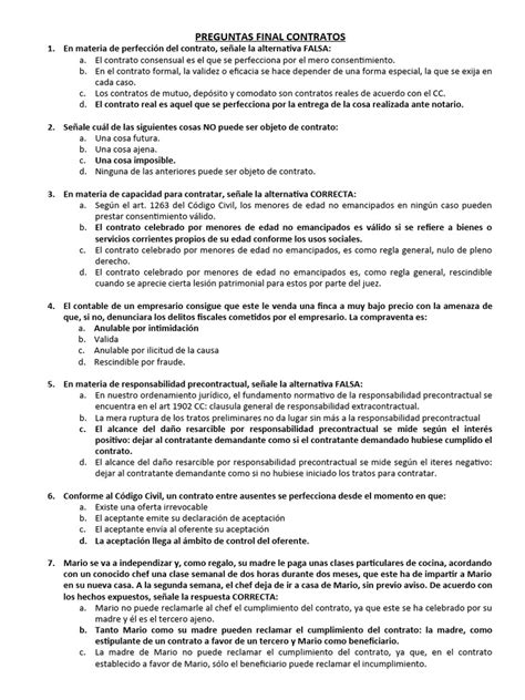 Examen Final Contratos Pdf Derecho Privado Ley Común