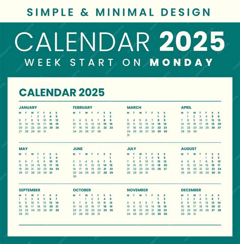 Premium Vector Calendar 2025 Simple And Minimal Design Start Week On