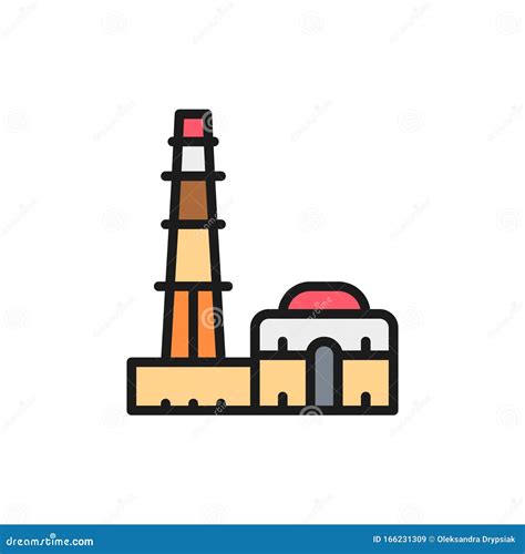 Qutub Minar Landmark Of New Delhi India Flat Color Line Icon Stock