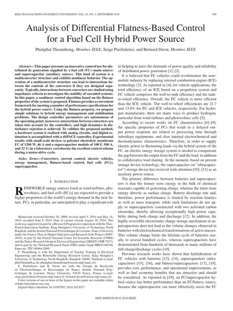 Pdf Analysis Of Differential Flatness Based Control For A Fuel Cell Hybrid Power Source
