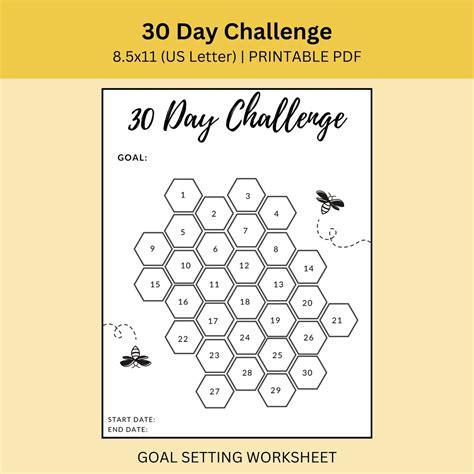 30 Day Challenge Printable Habit Tracker Goal Setting Worksheet Goal Setting Chart Challenge