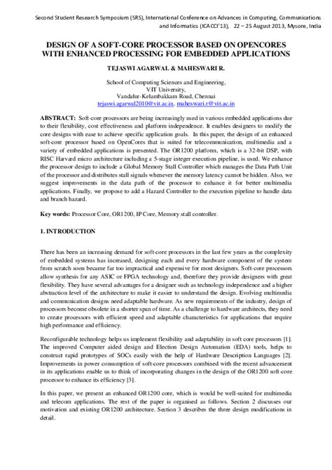 pdf design of a soft core processor based on opencores with enhanced