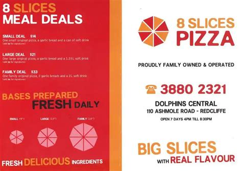 8 Slices Pizza Bar Menu Menu For 8 Slices Pizza Bar Redcliffe