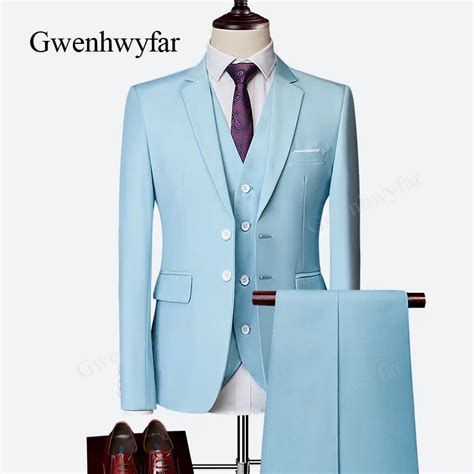 Gwenhwyfar Latest Coat Pant Designs Sky Blue Formal Wedding Men Dress