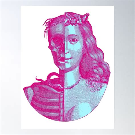 Half Skeleton Half Woman Bust Bluepink Poster Wall Art Modern Wall