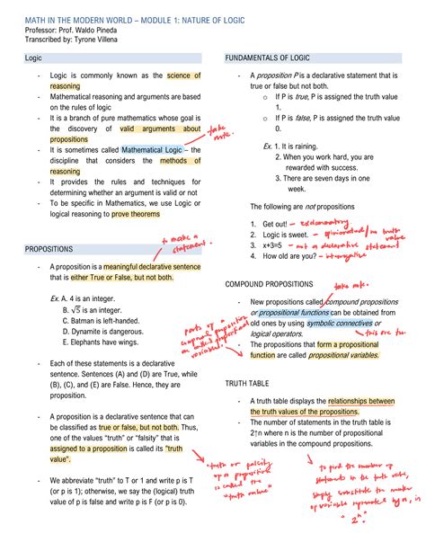 Math In Modern World Lecture Summary Professor Prof Waldo Pineda Transcribed By Tyrone