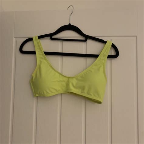 Neon Yellow Bikini Top Back Claps Cup Padding Depop