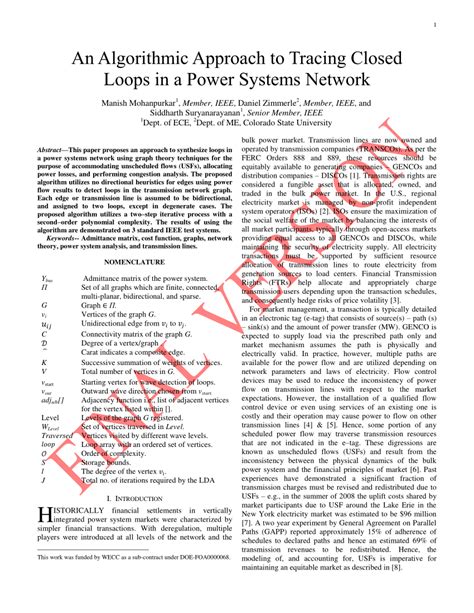 Pdf An Algorithmic Approach To Tracing Closed Loops In A Power Systems Network