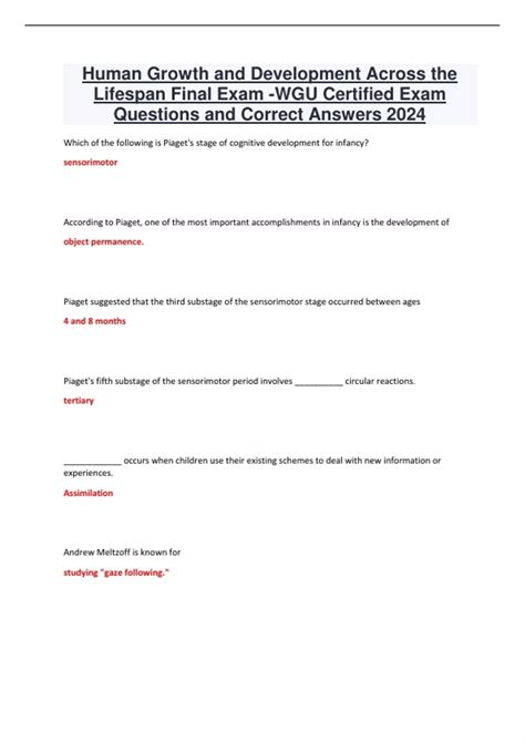 Human Growth And Development Across The Lifespan Final Exam Wgu Certified Exam Questions And