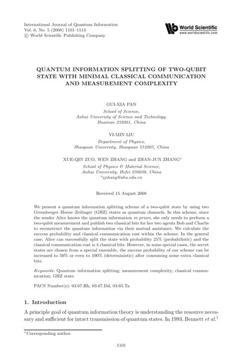 pdf quantum information splitting of two qubit state with minimal
