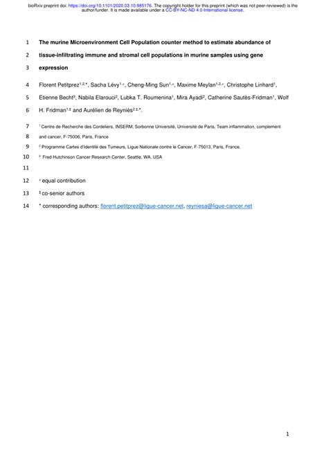 PDF The Murine Microenvironment Cell Population Counter Method To Estimate Abundance Of Tissue