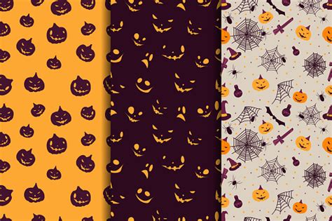 3 다른 할로윈 벡터 원활한 패턴 끝없는 질감은 벽지 패턴 채우기 웹 페이지 배경 표면에 사용할 수 있습니다 연속무늬에 대한 스톡 벡터 아트 및 기타 이미지 Istock