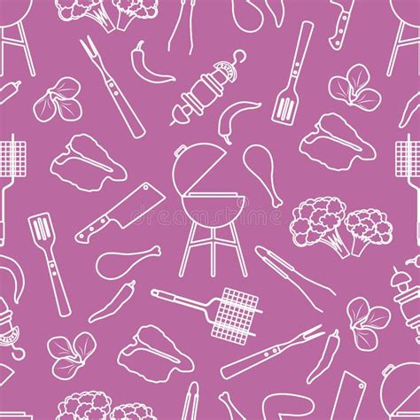 Seamless Pattern Grill Barbecue Tools Food Bbq Stock Vector Illustration Of Food Baked