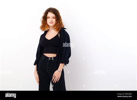 Beautiful Teenage Girl In Casual Clothing With Colored Ends Of Hair