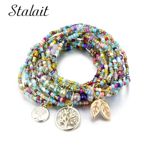 Bohemian Style Life Of Tree Leave Charm Beads Bracelets For Women Boho
