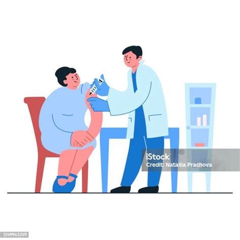 주사기 예방 접종 여성을 가진 남성 의사 벡터 플랫 만화 일러스트 예방 접종 개념 간호사에 대한 스톡 벡터 아트 및 기타 이미지
