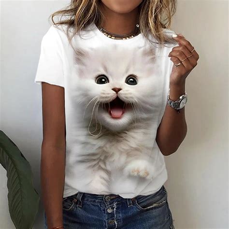 Comprar Camisetas Con Estampado De Gato Bonito En 3d Para Mujer
