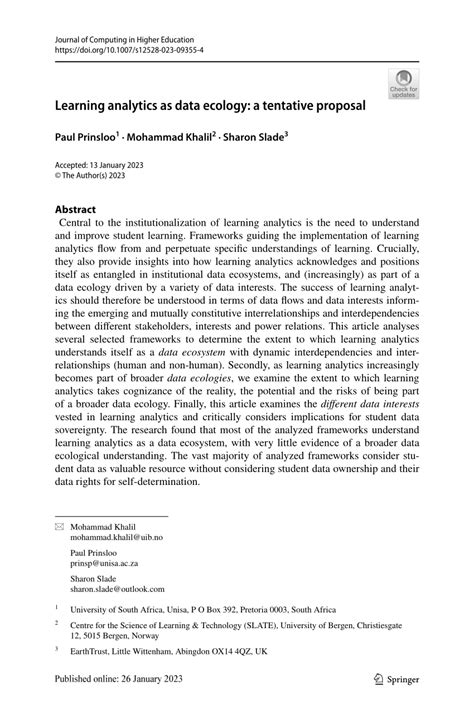 Pdf Learning Analytics As Data Ecology A Tentative Proposal