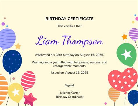Free Printable Birthday Certificates Printable World Holidayprintable
