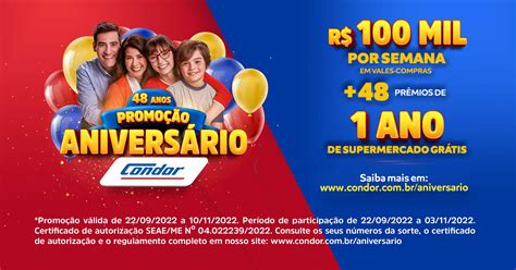 Aniversário Condor Tem R100 Mil Por Semana Mais 48 Prêmios De 1 Ano De