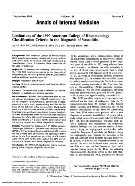 Pdf Limitations Of The 1990 American College Of Rheumatology