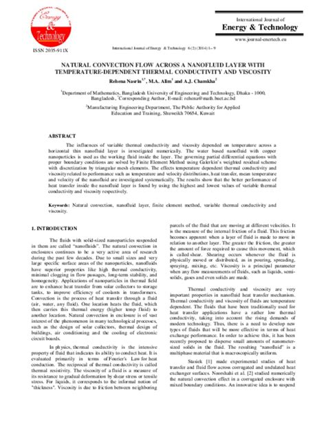 Pdf Natural Convection Flow Across A Nanofluid Layer With Temperature Dependent Thermal