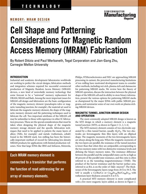 Pdf Cell Shape And Patterning Considerations For Magnetic Random