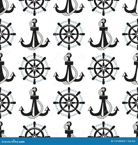 Vintage Retro Anchor Badge Vector Seamless Pattern Sea Ocean Graphic
