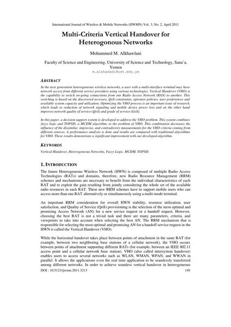 Pdf Multi Criteria Vertical Handover For Heterogonous Networks