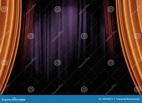 Theater Stage Red Curtain With Spotlight Background Stock Image