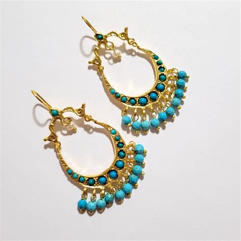 Turquoise And Pearl Teardrop Dangle Earrings From Turkey The Silk