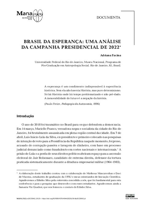 Pdf Brasil Da EsperanÇa Uma AnÁlise Da Campanha Presidencial De
