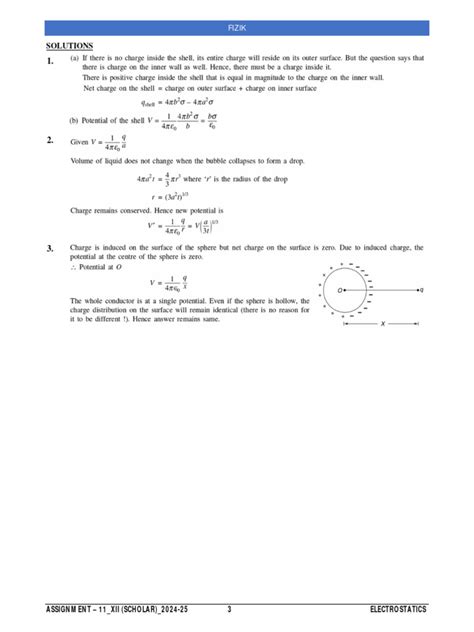 Solutions Assignment 11 Xii Scholar Physics Electrostatics
