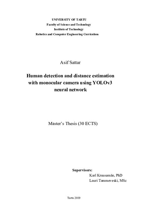 Pdf Human Detection And Distance Estimation With Monocular Camera Using Yolov3 Neural Network
