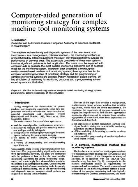 Pdf Computer Aided Generation Of Monitoring Strategy For Complex