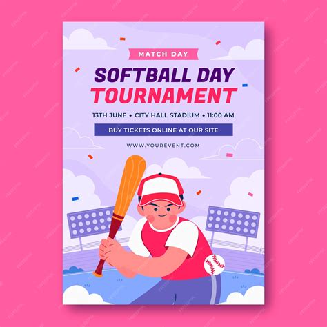 Premium Vector Flat World Softball Day Vertical Poster Template
