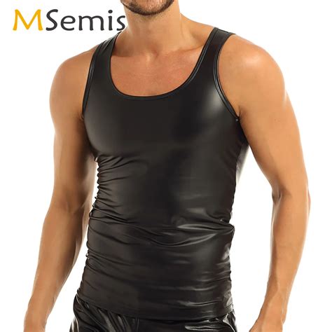 Fast Shipping Fast Delivery On Each Orders Men Faux Leather VestS Undershirt Tank Top Sleeveless