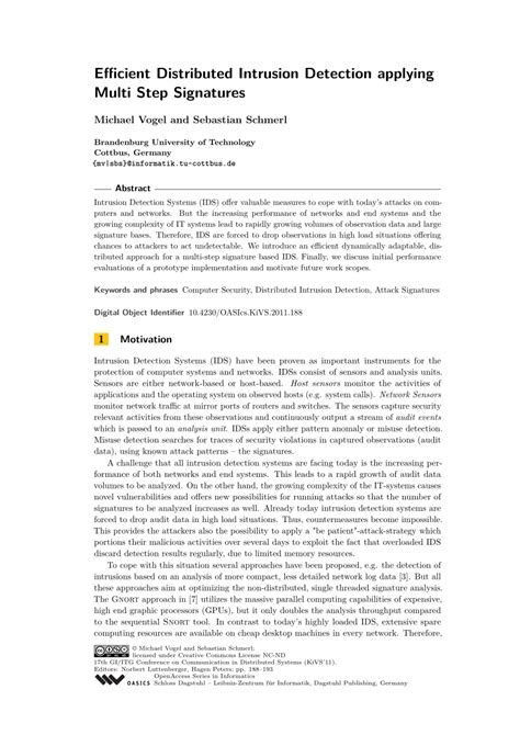Pdf Efficient Distributed Intrusion Detection Applying Multi Step